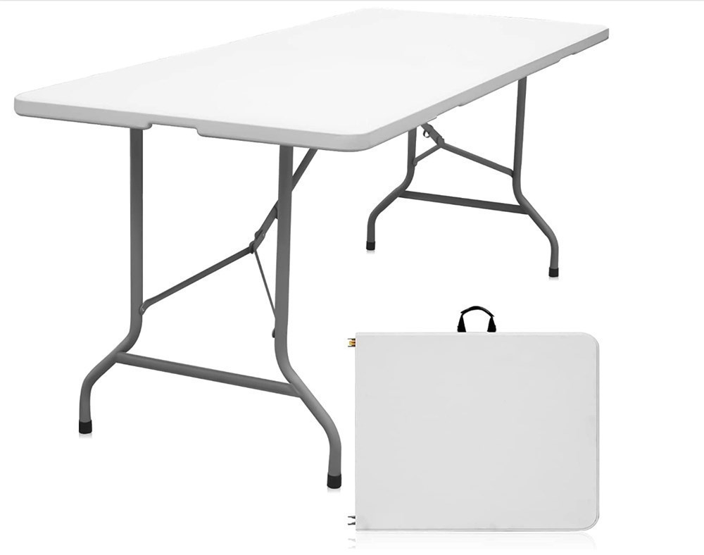 Tmldeals.com - Folding Table 6ft Portable Heavy Duty Plastic Fold-in-Half
