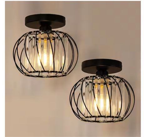 Tmldeals.com - 7 in. 2-Piece 1-Light Modern Black Semi Flush Mount ...